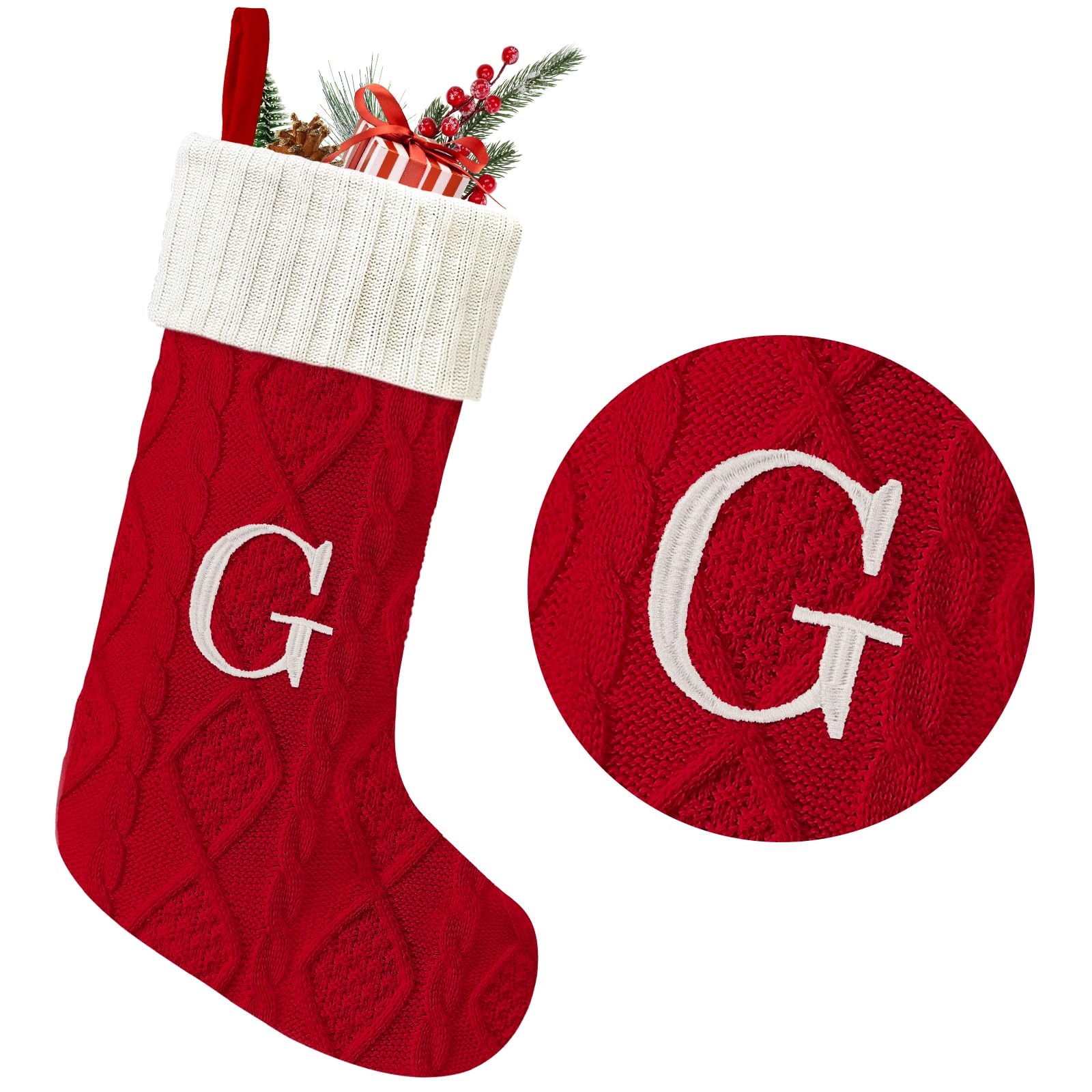 Amazon.com: Yoochee 21 Inches Knitted Christmas Stockings with Initials ...