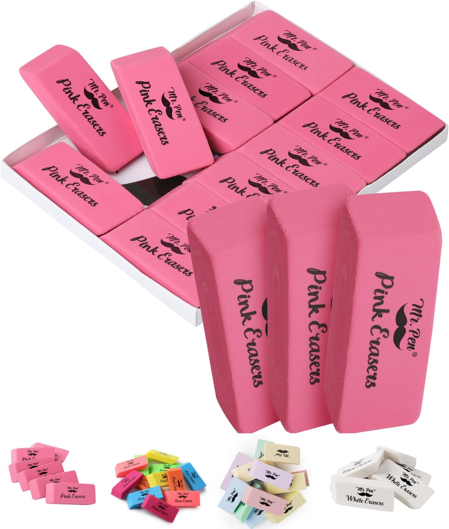 Amazon.com: ZZTX 12 Pack Pink Erasers Pencil Erasers for Kids, Large ...