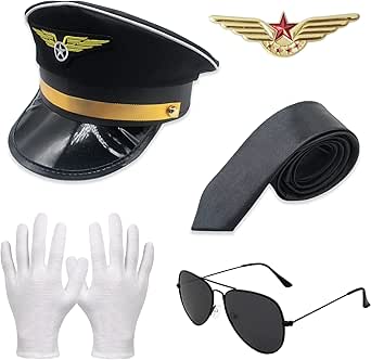 5Pcs Airline Pilot Captain Hat Costume Accessories Set, Pilot Fancy ...