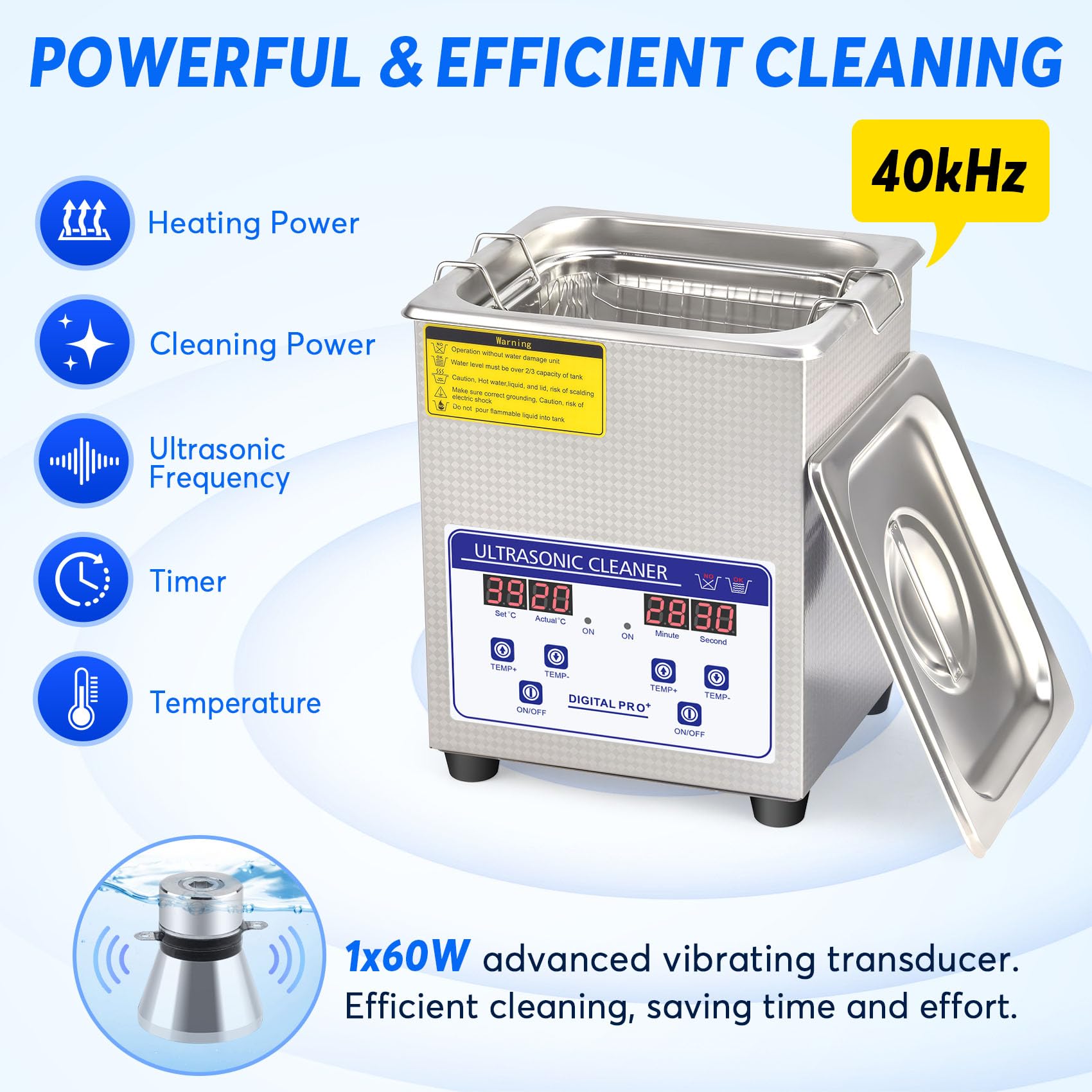 PNKKODW Professional Ultrasonic Cleaner 2L Lab Sonic Cleaner with ...
