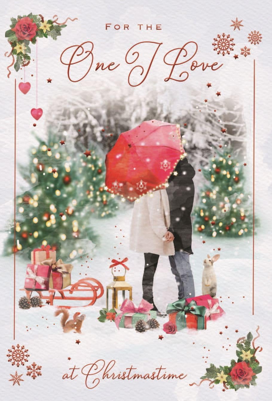 One I Love Christmas Card - Couple Under Umbrella Embossed with Foil ...