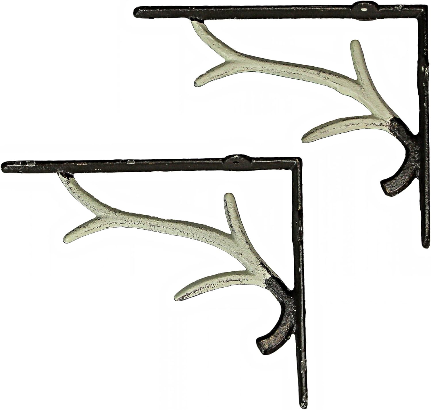 Amazon.com: Set of 2 Rustic Brown and White Cast Iron Deer Antler ...