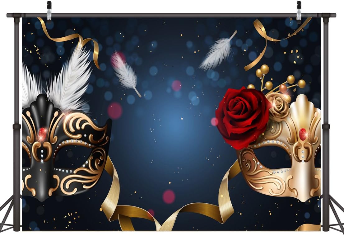 Amazon.com : Masquerade Party Backdrops Golden Mask Red Rose Backdrop ...