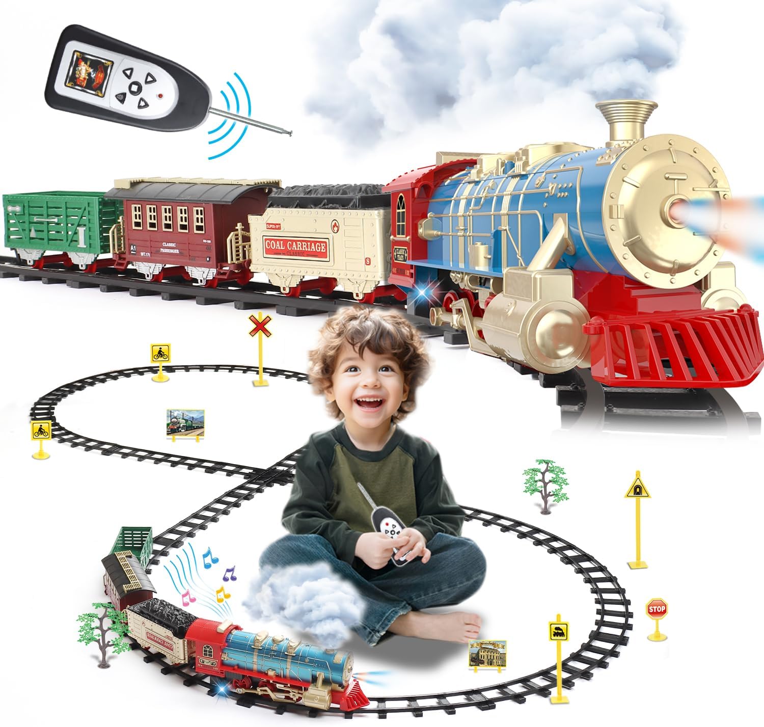Train Set Toy, Race Tracks with Electric Car, Train Track Playset for 3 ...