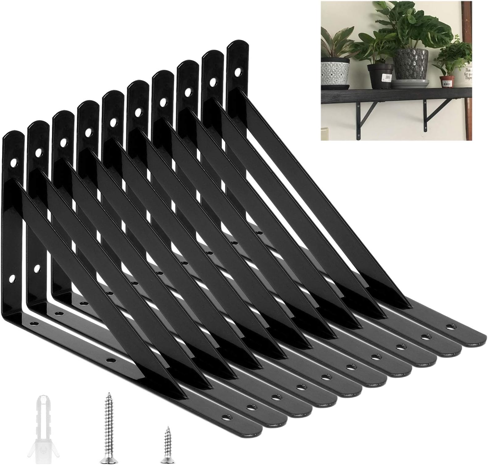 Amazon.com: Heavy Duty Shelf Brackets 10 x 6 inch, 6 Pack Wall Shelf ...