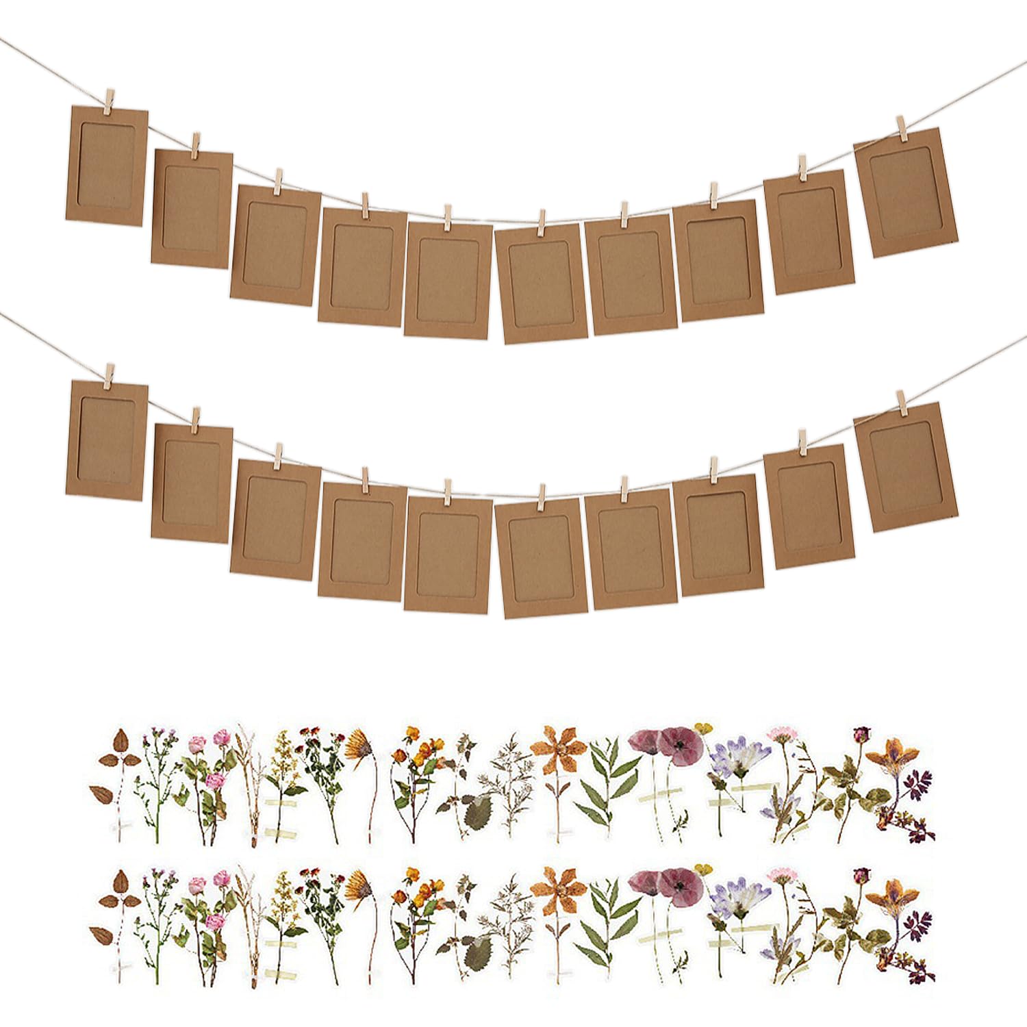 42 Piece Paper Photo Frame Set, 40 Flower Stickers, Photo Frame with ...