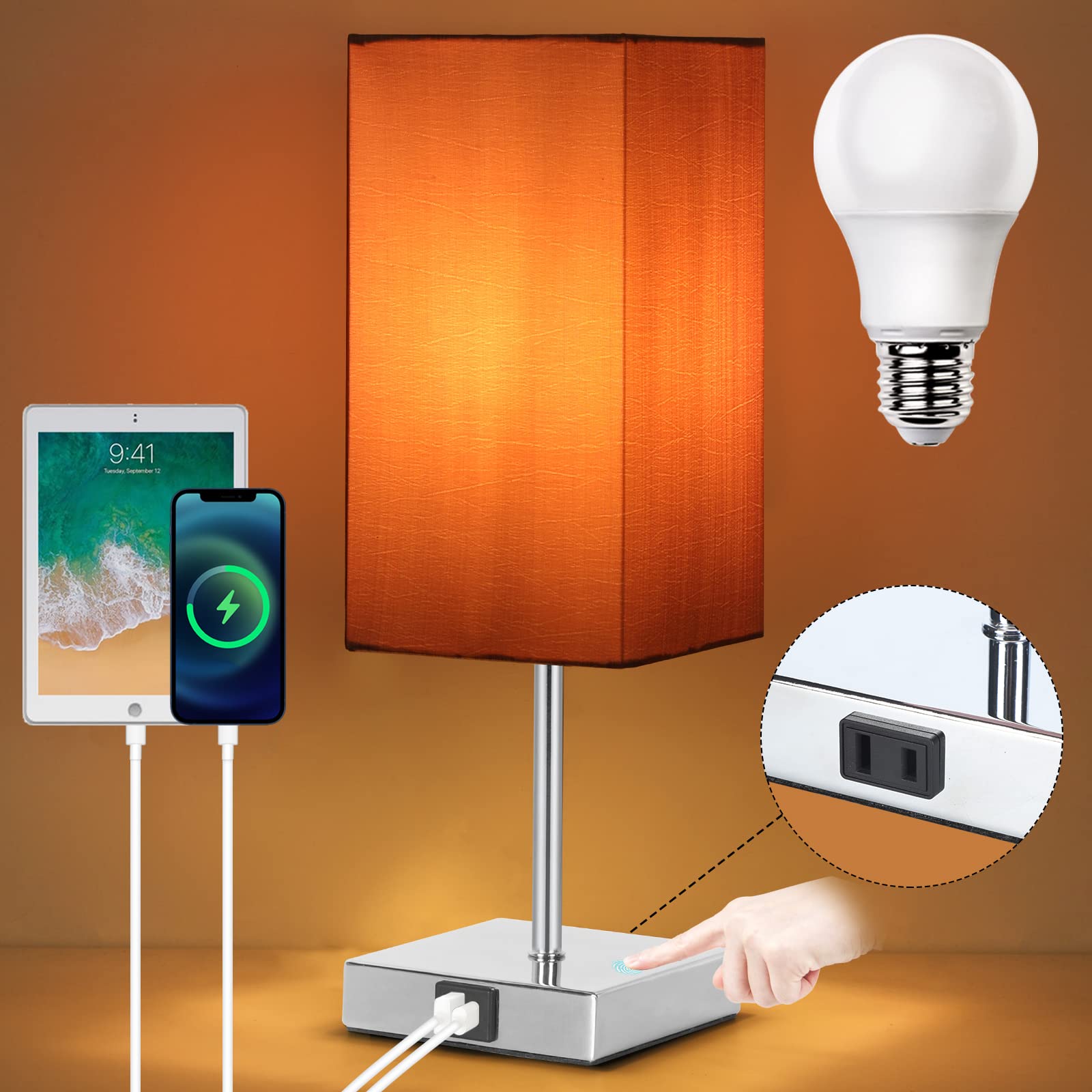 SEEDED-DESIGN Touch Control Table Lamp, Bedside Lamp with USB Port and ...