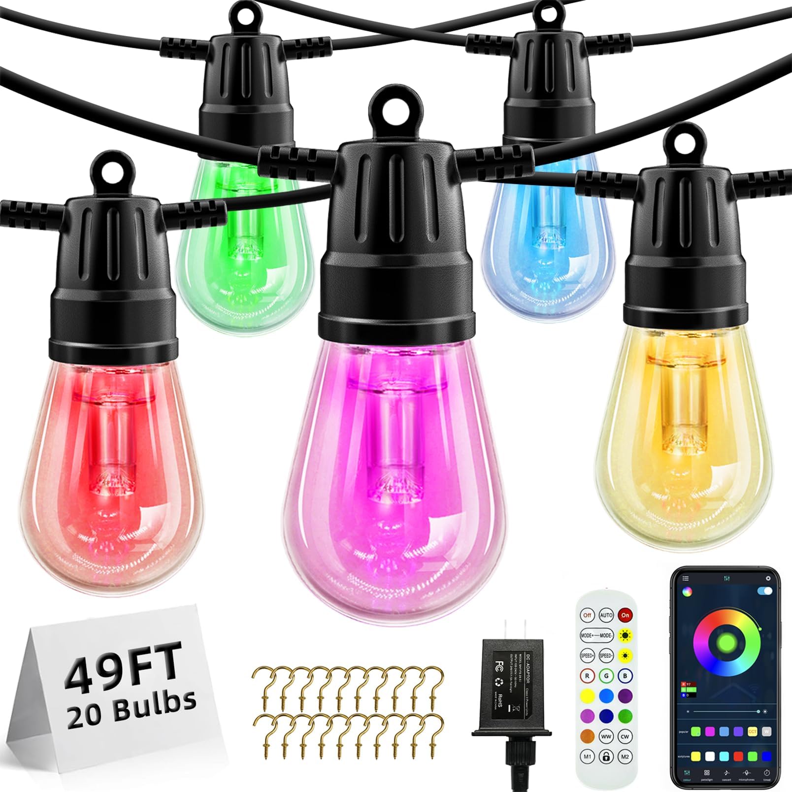 Amazon.com: MFOX Outdoor String Lights, 48FT Color Changing Outdoor ...