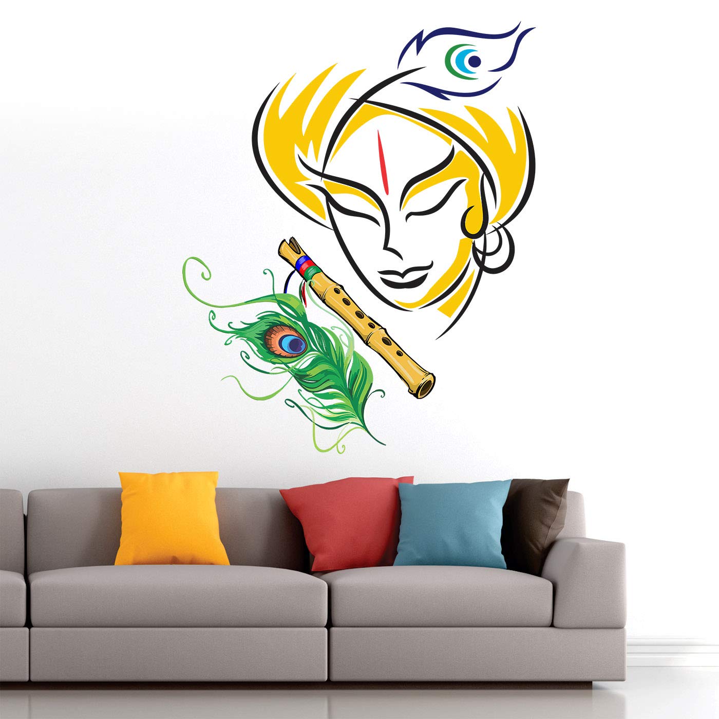 StickMe Lord Krishna - Playing Flute - Peacock - Feather - Wall Sticker ...