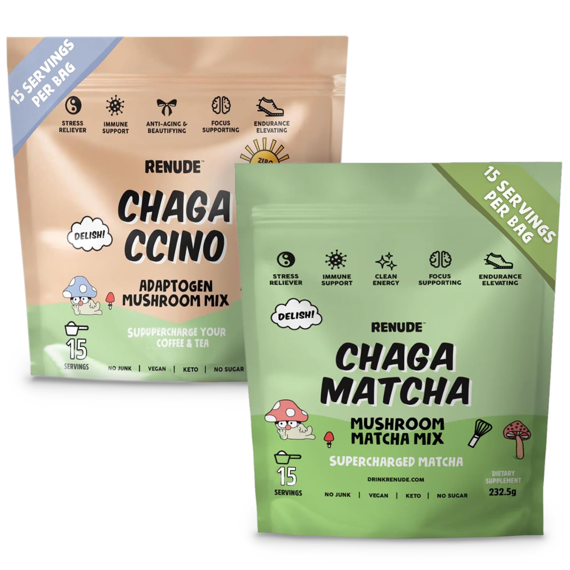 Amazon.com: Renude Chaga Matcha and Chagaccino - Chaga Mushroom Powder for Coffee and Matcha ...