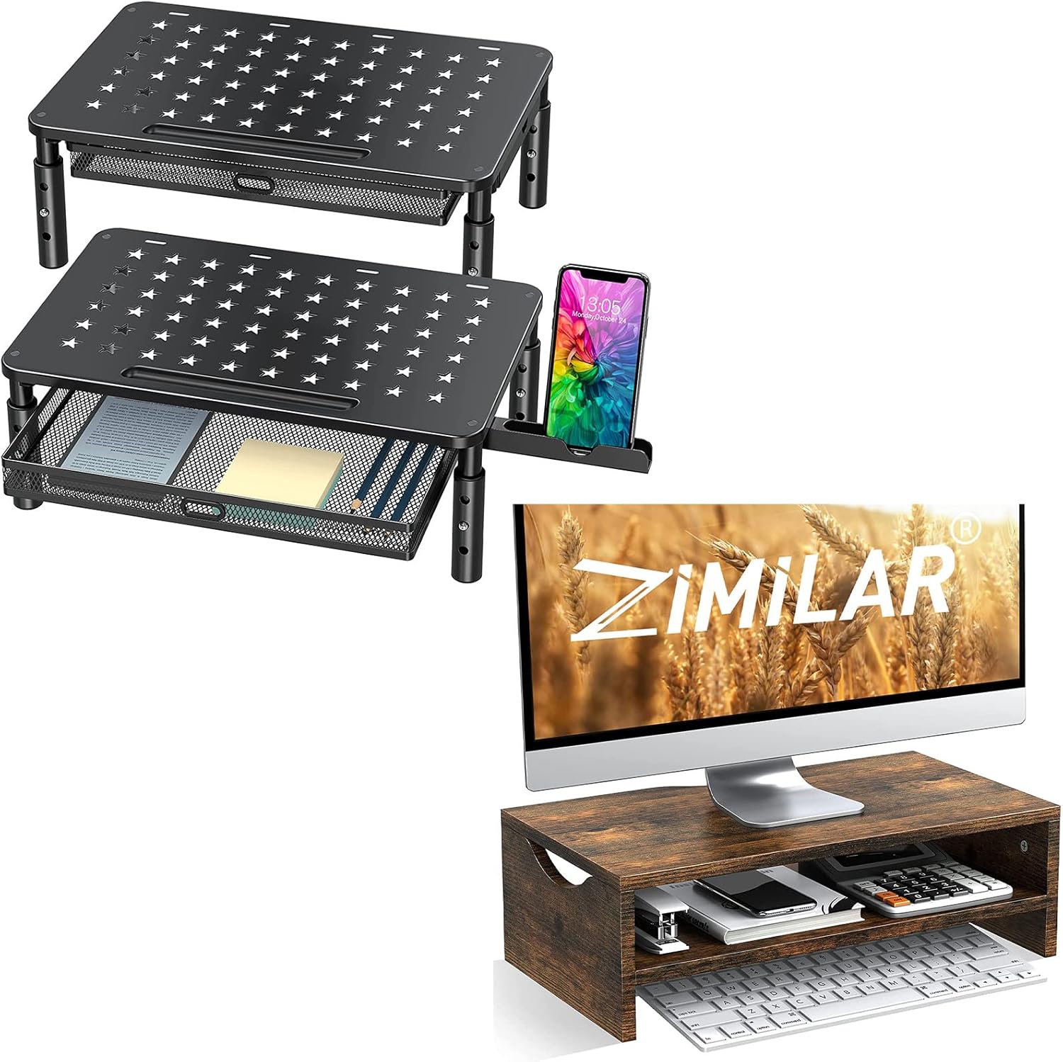 Amazon.com: Zimilar Monitor Stand Riser with Metal Mesh Drawer, Height ...