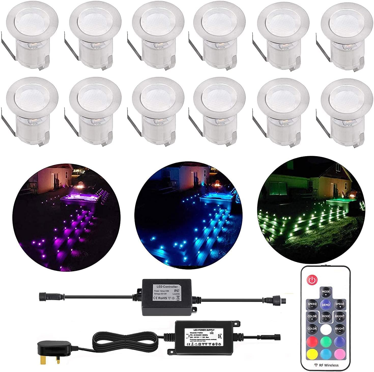 coysie 10 X 30MM LED DECKING/Plinth Lights DIMMABLE IP65 RGB Colour ...