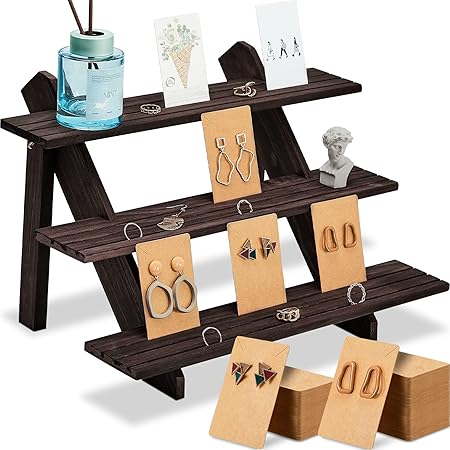 Amazon.com: 51pcs 3-Tier Wood Earring Display Stand, Retail Jewelry ...