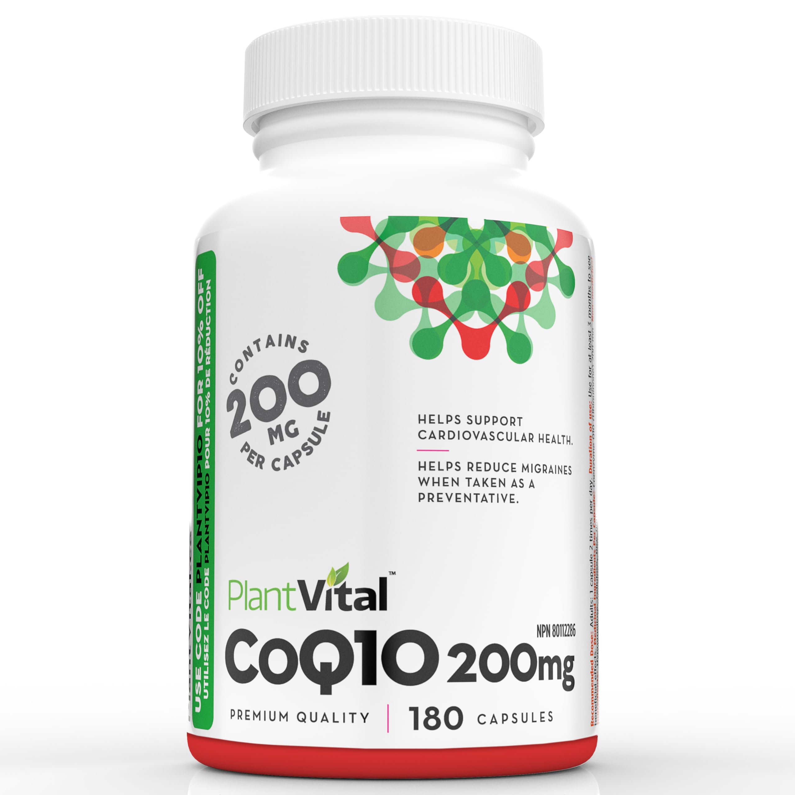 PlantVital Coenzyme Q10 400mg (2 capsule per day) - CoQ10 Supplement ...