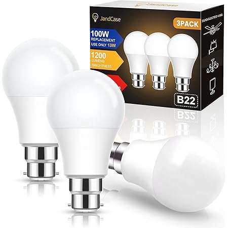 JandCase B22 Bayonet LED Light Bulb 100W Equivalent, 13W A60 Light Bulb ...