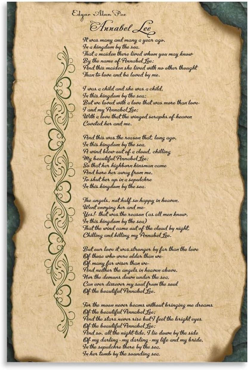 Amazon.com: NJYXART Annabel Lee Poem Wall Art Edgar Allan Poe Quotes ...