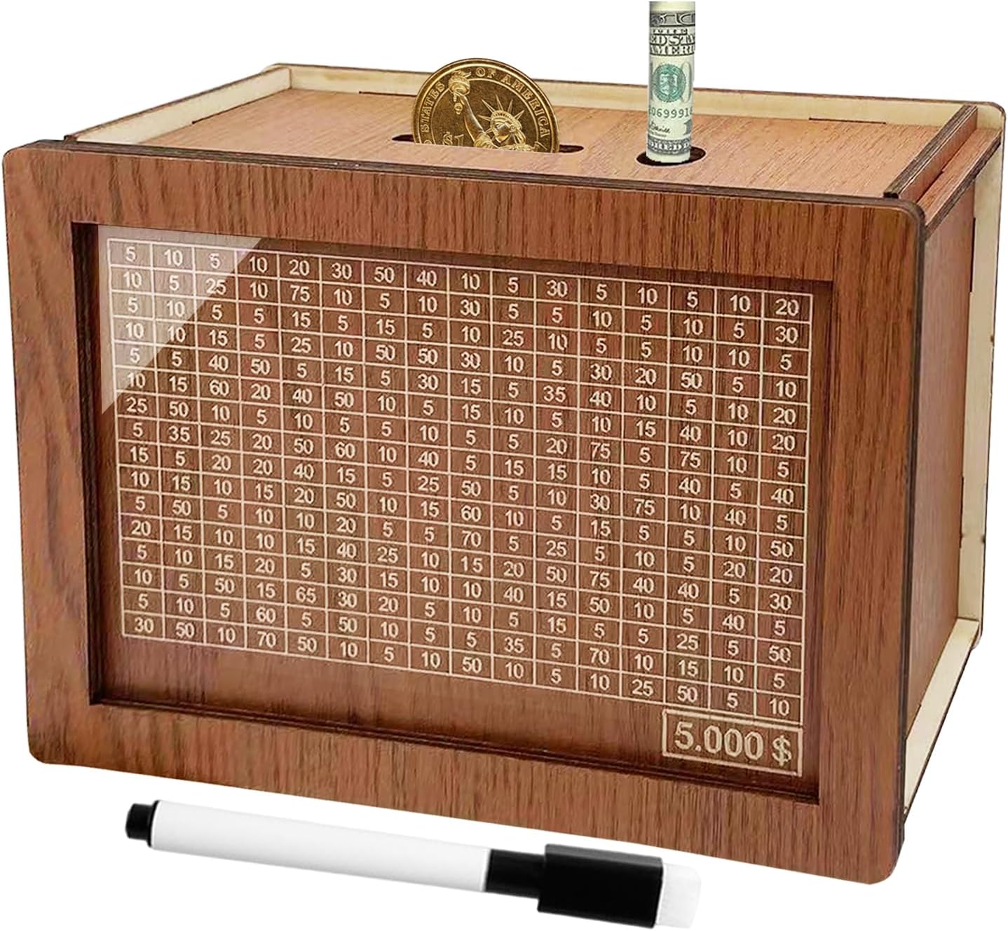 Amazon.com: Cash Vault Wooden Savings Box, Wooden Piggy Bank Coin Bank ...