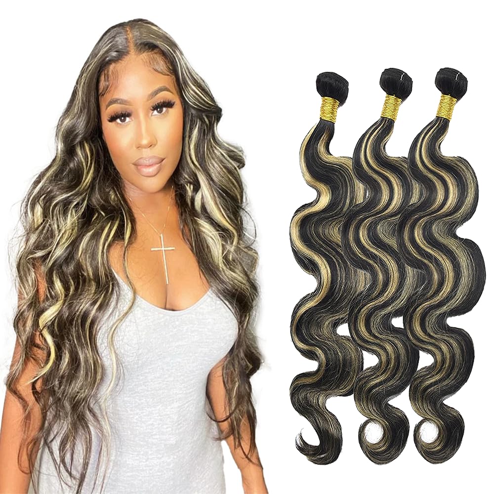 Amazon.com : Ombre Blonde Bundles Body Wave Highlight Human Hair Bundle ...