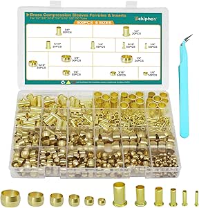Amazon.com: 500PCS Brass Compression Sleeves Ferrules Inserts Kit 1/2 ...