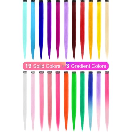 Amazon.com : 26 Pack Colored Party Highlights Clip in Hair Extensions ...