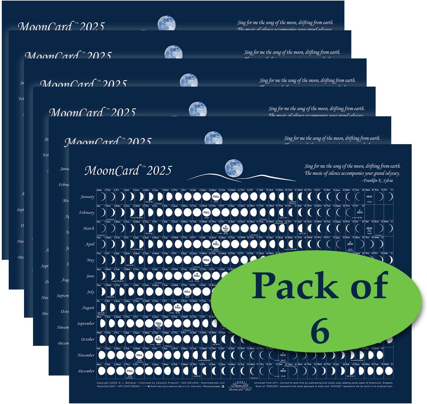 Celestial Products Moon Calendar 2025 Cards MoonCard - 6 pk : Buy Online at Best Price in KSA ...