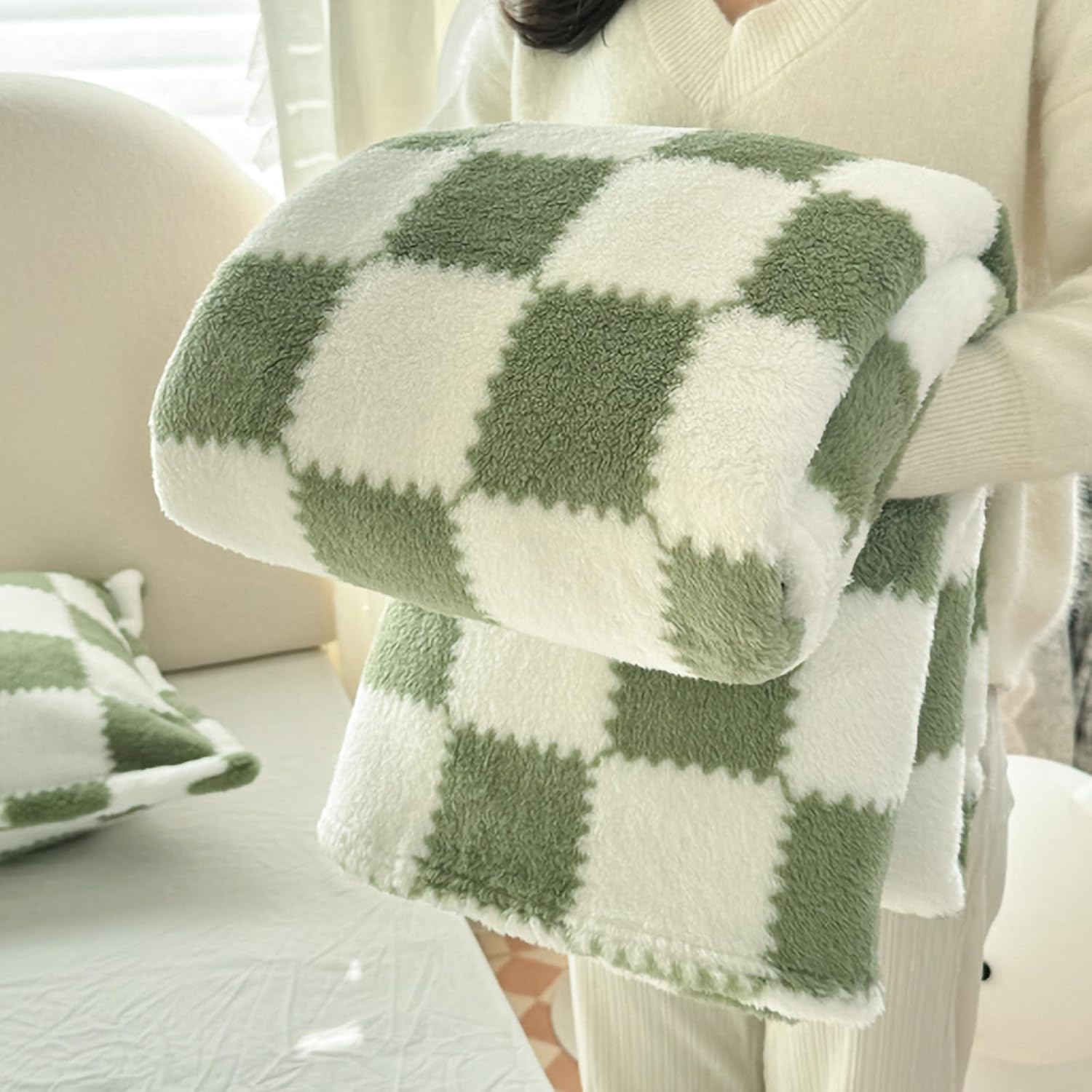 Grexenta Checkered Flannel Throw Blanket, Soft Cosy Checkerboard Grid ...