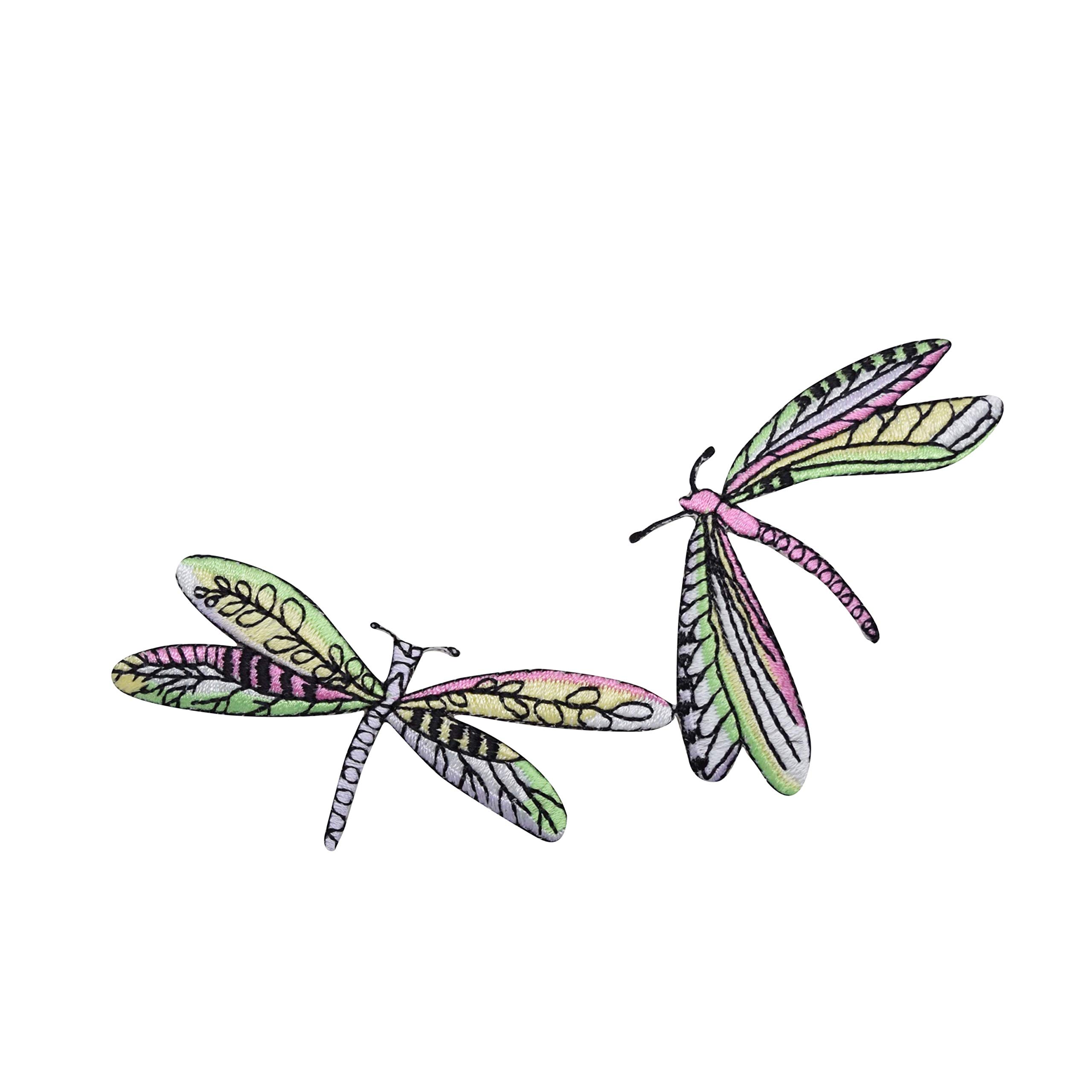 Amazon.com: Two Dragonfly Dragonflies Lime and Pink - Embroidered Iron ...