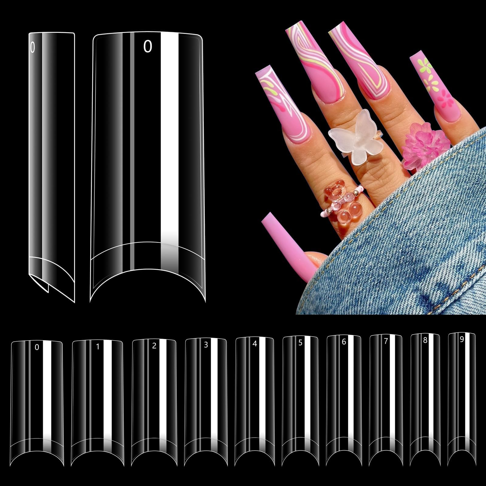 Amazon.com: LIONVISON Tapered Square No C Curve Nail Tips, Half Cover ...