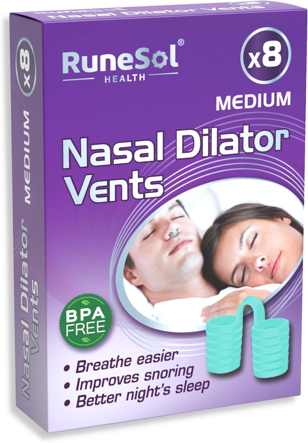 Runesol Snoring Relief Nasal Dilator, 8 x Medium Green Nasal Dilators ...