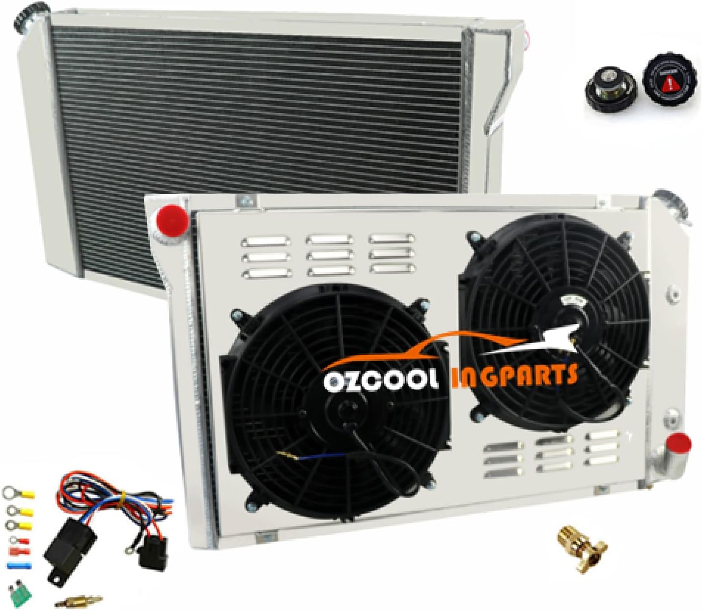 Amazon.com: OzCoolingParts 3 Row Core All Aluminum KKS718 SBR718 Radiator + 2 x 12" Fan w/Shroud ...