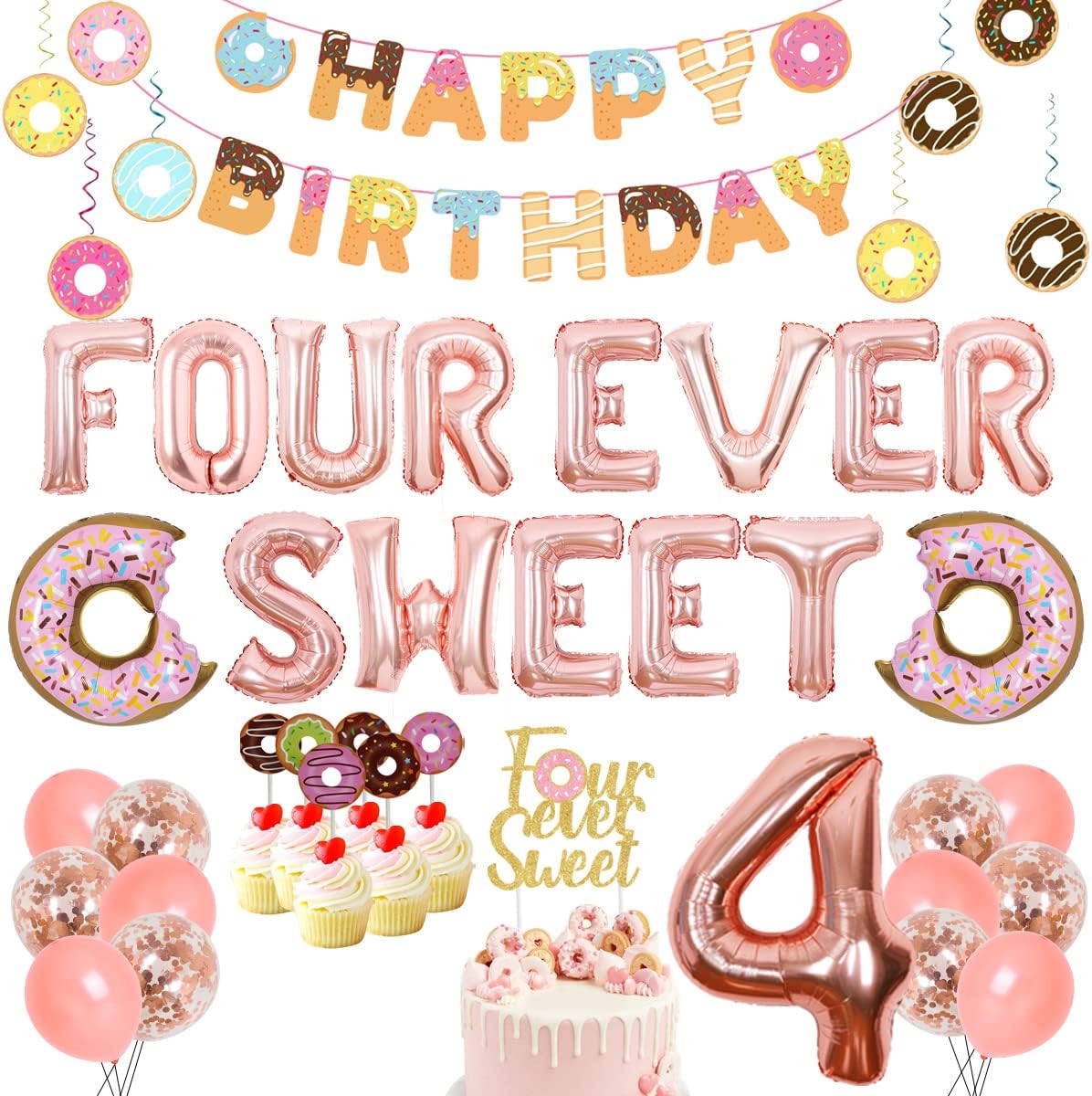 Amazon.com: Donuts 4th Birthday Party Decorations, Four Ever Sweet ...