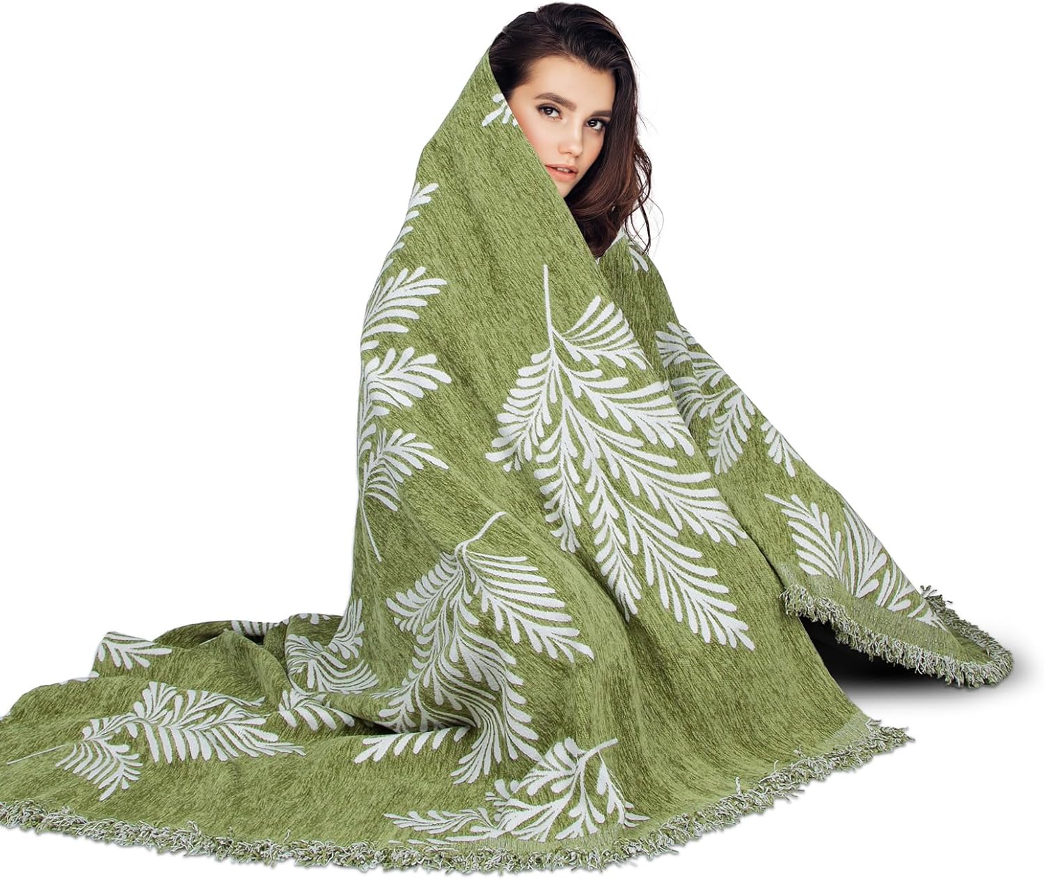 Amazon.com: MACEVIA Boho Throw Blanket for Bed, Green Leaf Printed ...