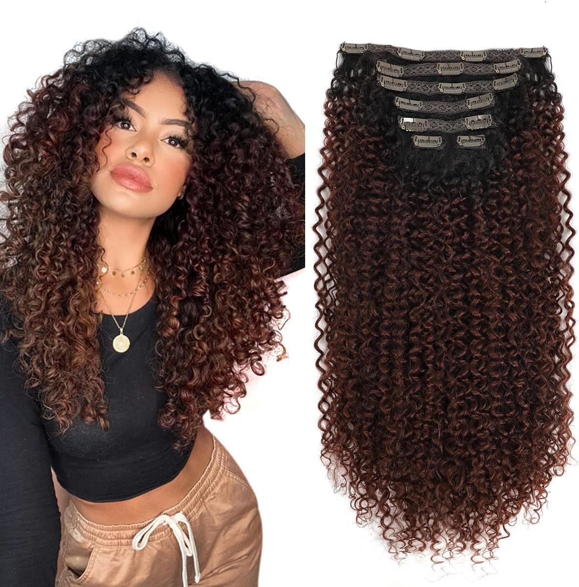 Amazon.com : Curly Clip in Hair Extensions Clips in Feelings #33 auburn ...