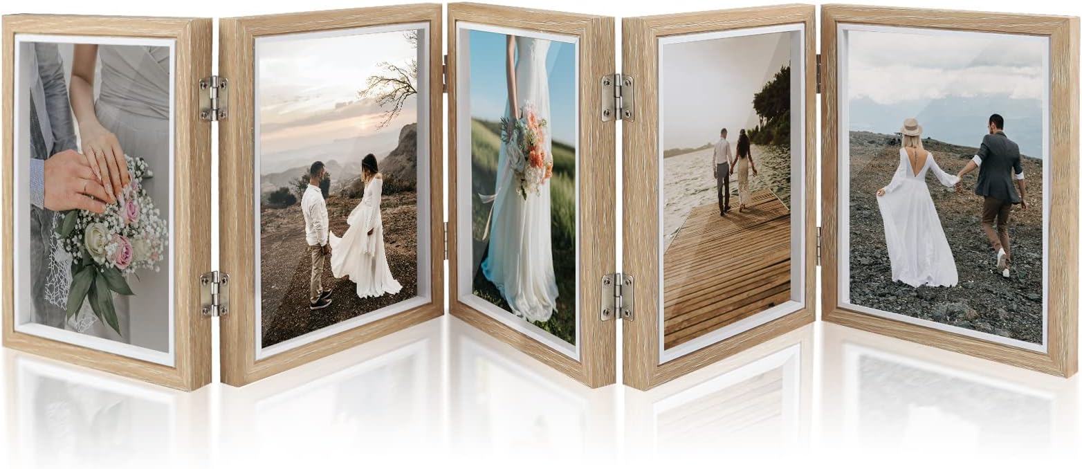 4x6 Photo Frame Hinged Folding Wood Picture Frame with Glass Front ...