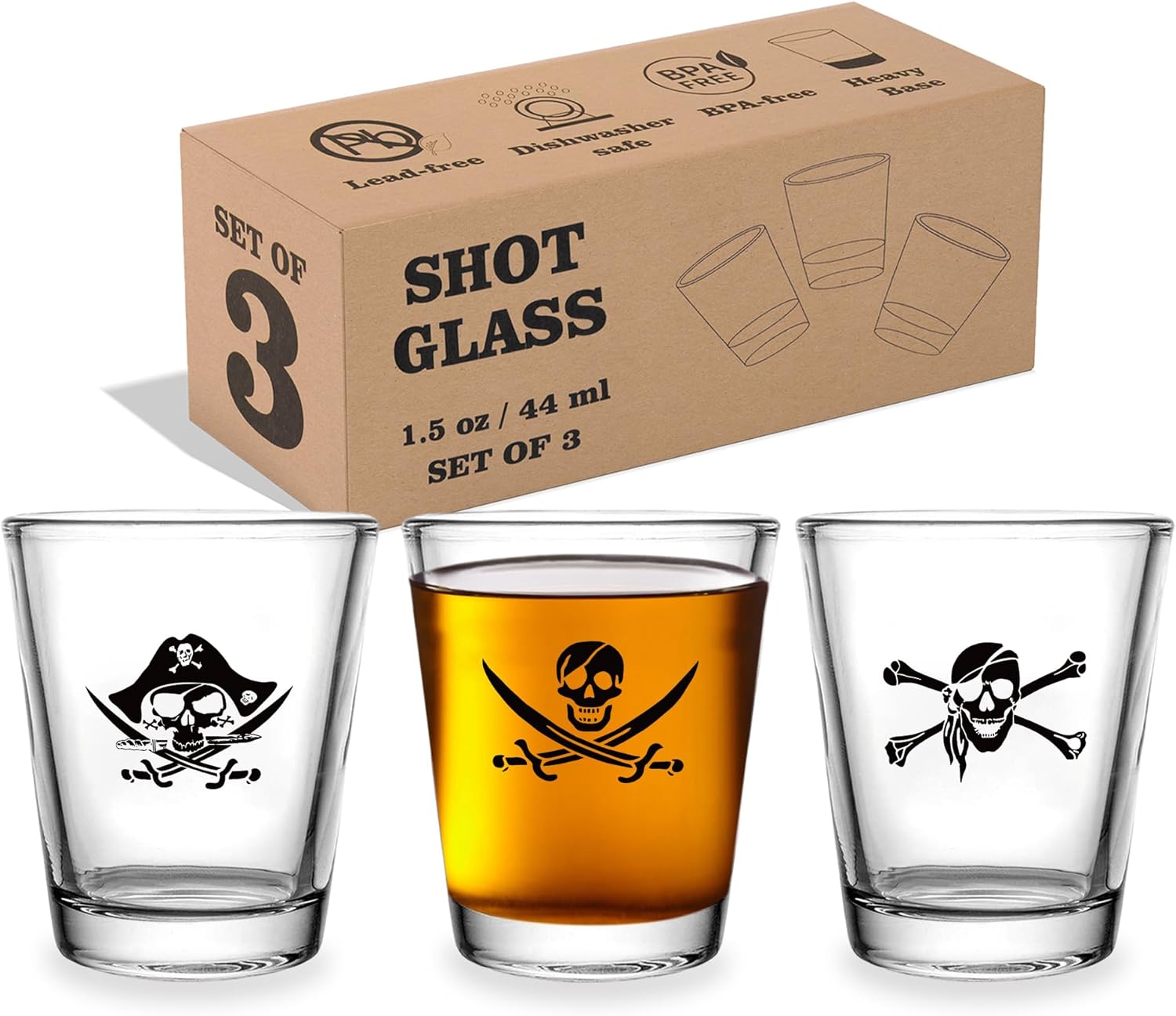 Amazon.com | 3 PCS Pirate Theme Shot Glasses Set, 1.5 oz Jolly Roger ...