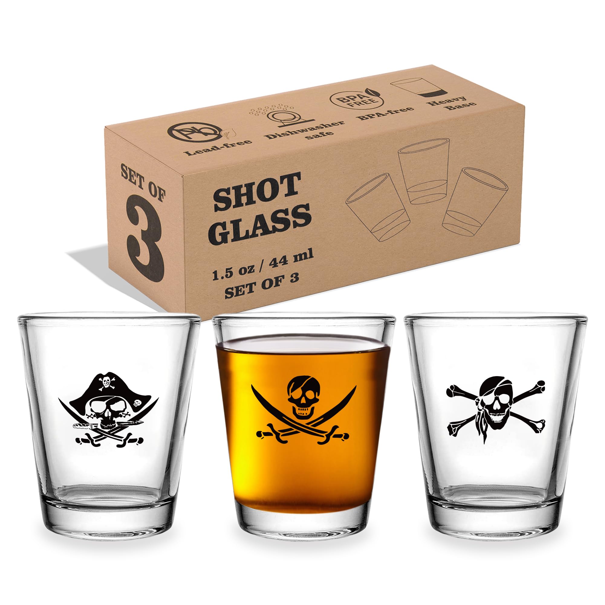 Amazon.com | 3 PCS Pirate Theme Shot Glasses Set, 1.5 oz Jolly Roger ...