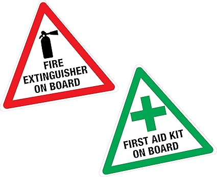First Aid & Fire Extinguisher on Board Set 2x Vinyl Sticker Label Taxi ...