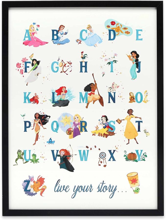 Amazon.com: Disney Princess Alphabet Framed Wood Wall Decor - Large ...
