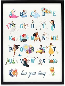 Amazon.com: Disney Princess Alphabet Framed Wood Wall Decor - Large ...