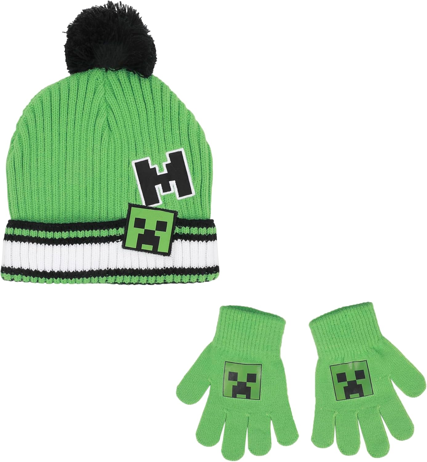 Amazon.com: Minecraft Creeper Youth Cuff Hat And Knit Gloves Cold ...