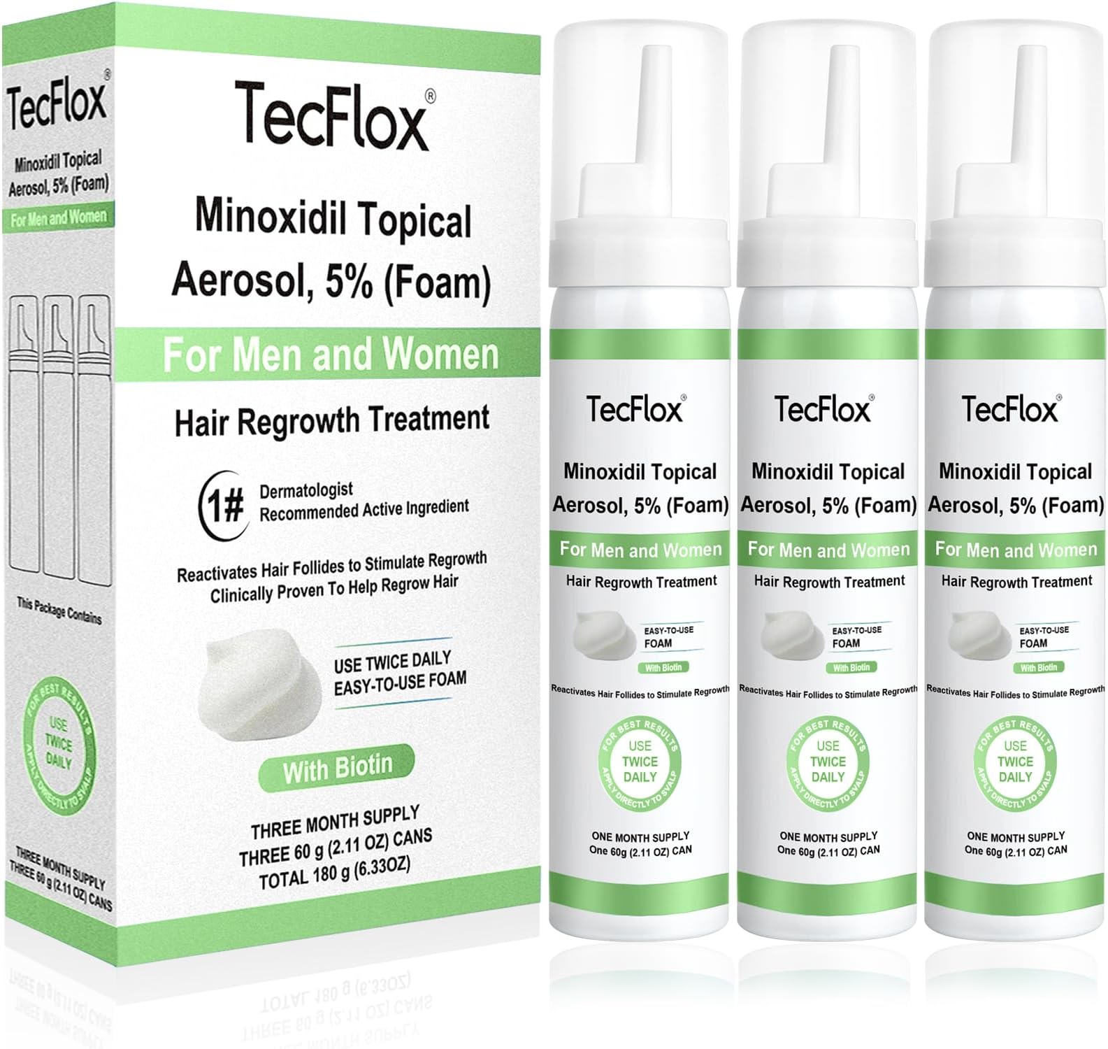 Amazon.com : Tecflox Minoxidil Foam - 5% Minoxidil for Men and Women ...