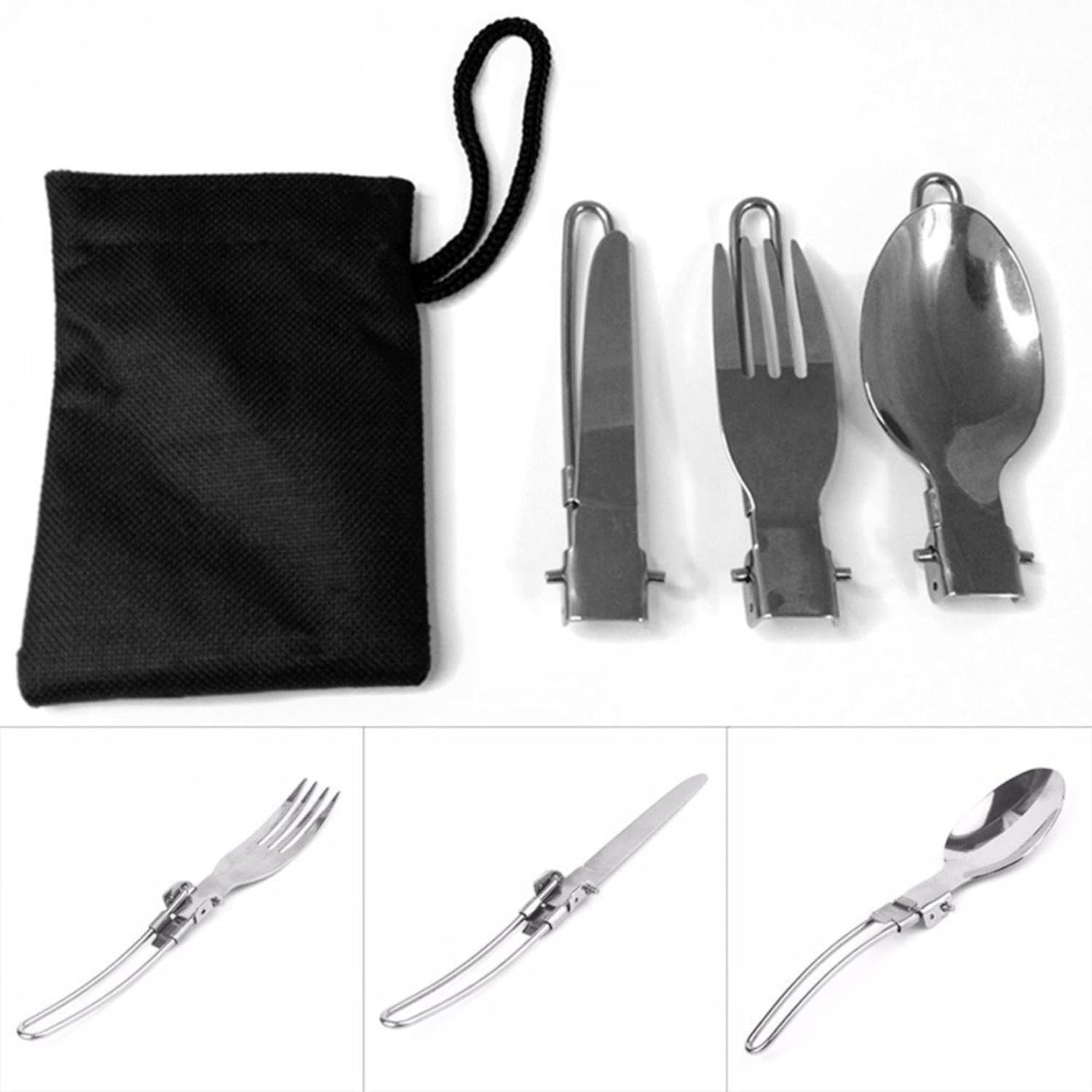 Kit Talher de Inox Com 3 Peças Garfo Colher Faca Retrátil Para ...