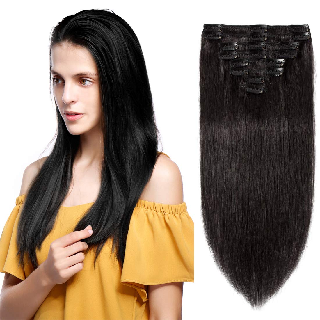 Amazon.com : 18 inch 100g Clip in Hair Extensions Human Hair 100% ...