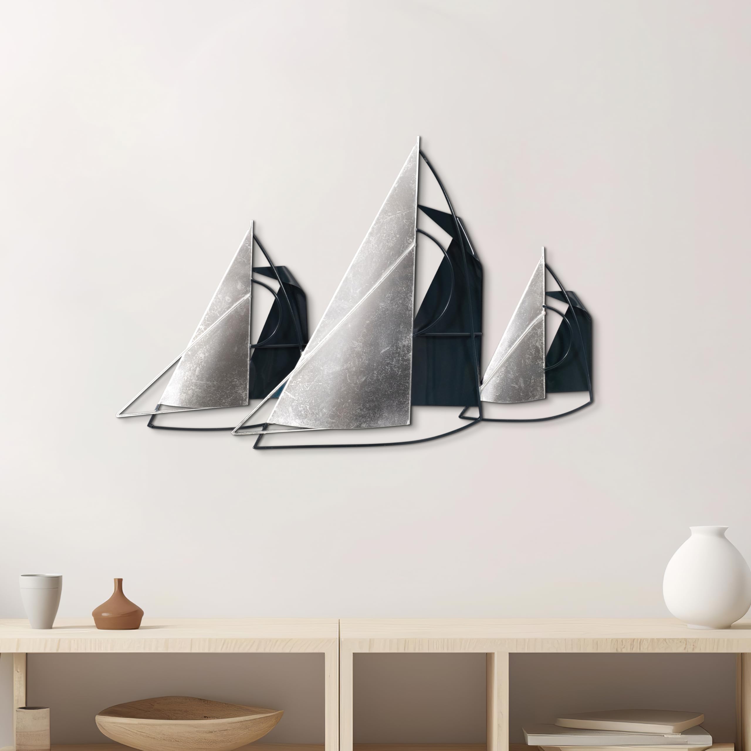 Amazon.com: 26"Lx1"Wx17"H, Metal Sailboats Wall Decor, Blue/Silver ...