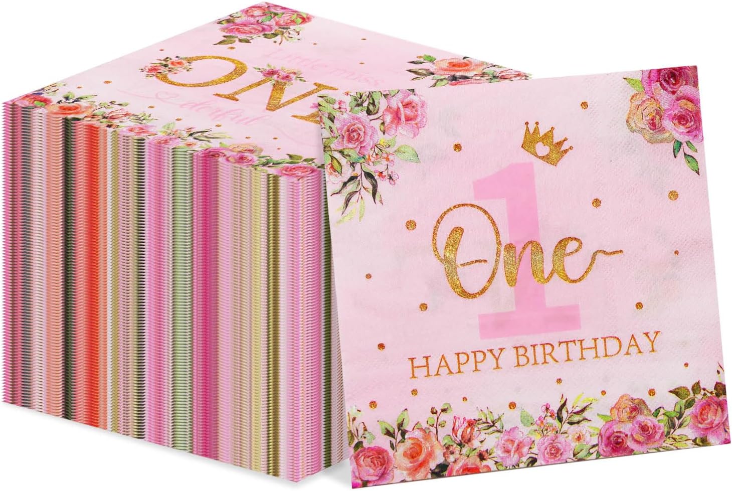 First Birthday Pink Party Disposable Paper Napkins x20 : Amazon.co.uk ...