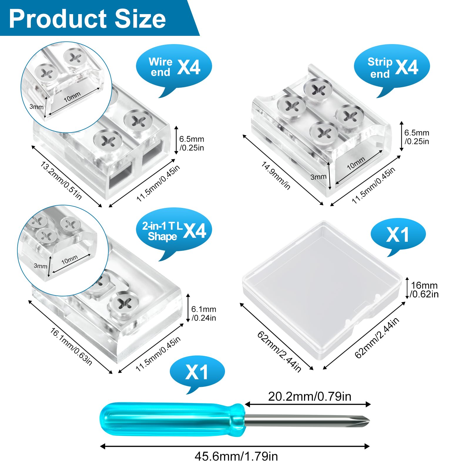 VIPMOON 12Pack 2pin 10mm Led Strip Connectors Solderless Transparency ...