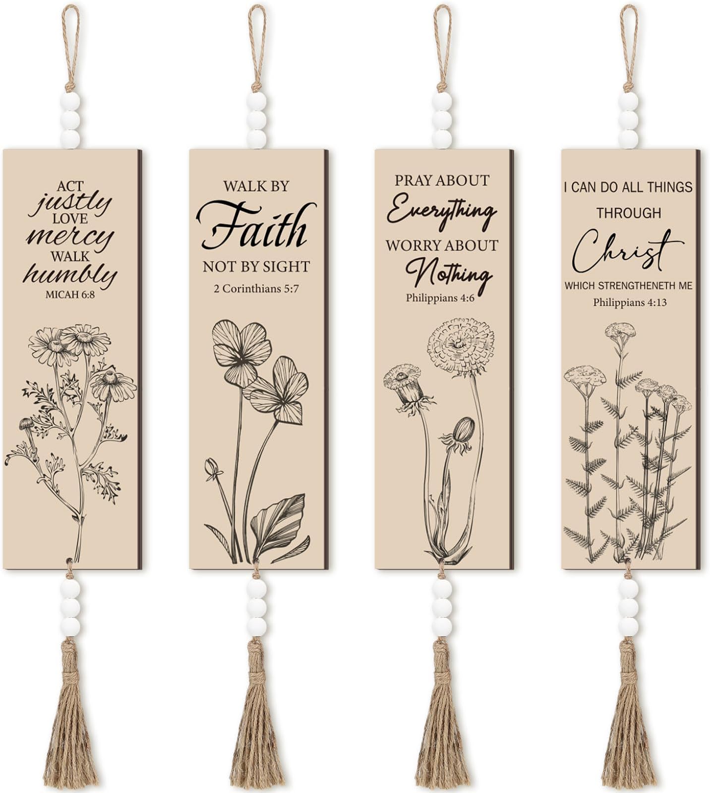 Amazon.com: 4 Pieces Bible Verses Wall Art Wooden Christian Boho Wall ...