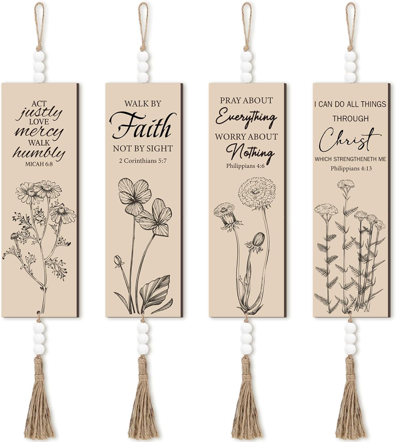 Amazon.com: 4 Pieces Bible Verses Wall Art Wooden Christian Boho Wall ...
