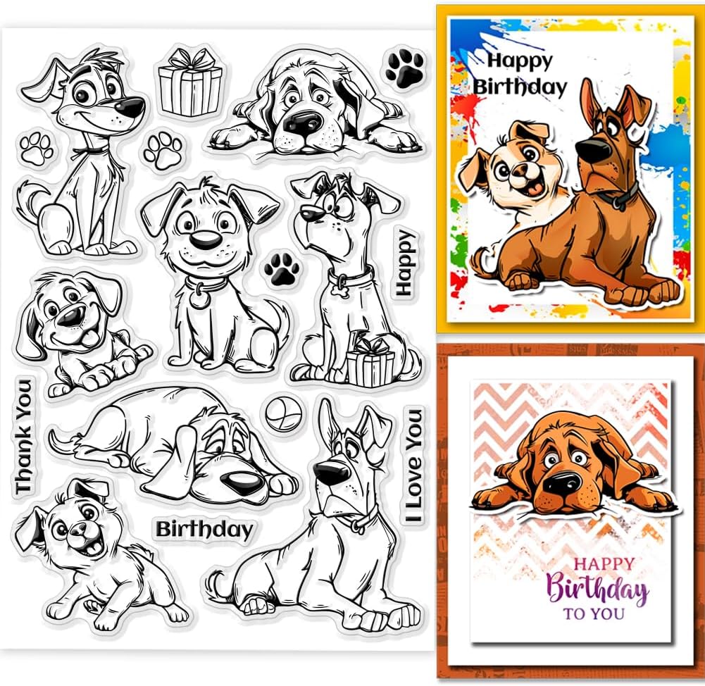 Amazon.com: GLOBLELAND Cartoon Dog Clear Stamps for Cards Making ...