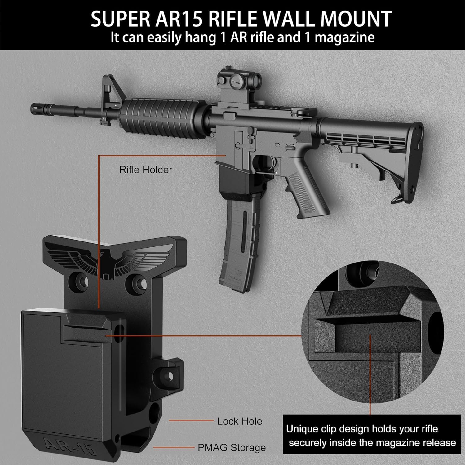 Snapklik.com : 2-pack AR15 Wall Mount For 223/5.56 Rifle+Magazine, AR ...
